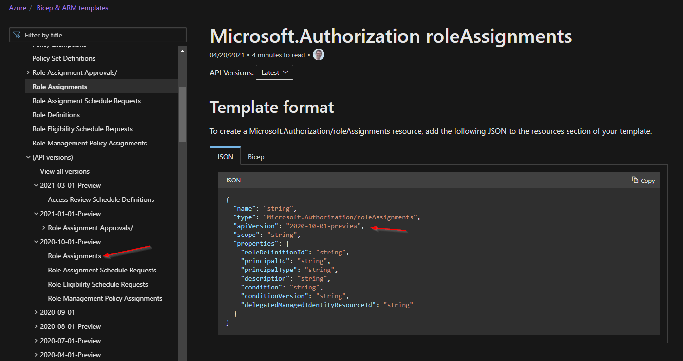 Microsoft Authorization Roleassignments 2020 10 01 Preview Is Shown In Intellisense But Is Not
