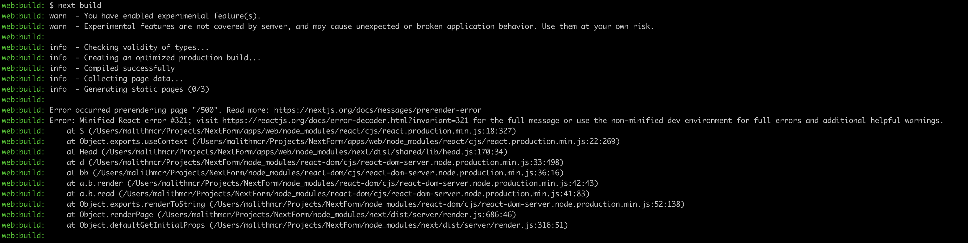 Next.js build fails when 'outputStandalone' experimental feature is enabled · Issue #565 ...