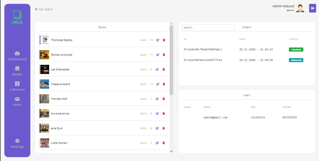 GitHub - akbulutserhat/onlib-admin-panel: Admin - Librarian page of ...