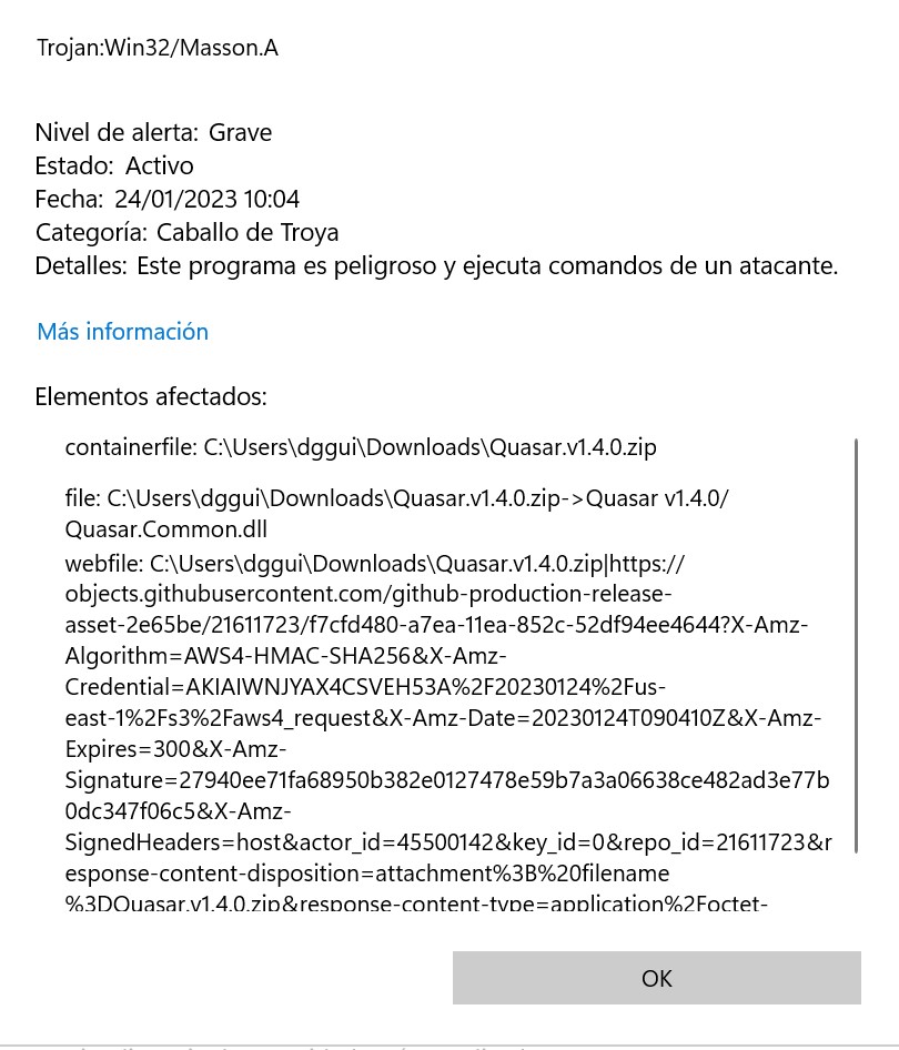 Trojan:MSIL/Perseus.AKR!rfn detected when downloading Quasar. · Issue #1120 · quasar/Quasar · GitHub