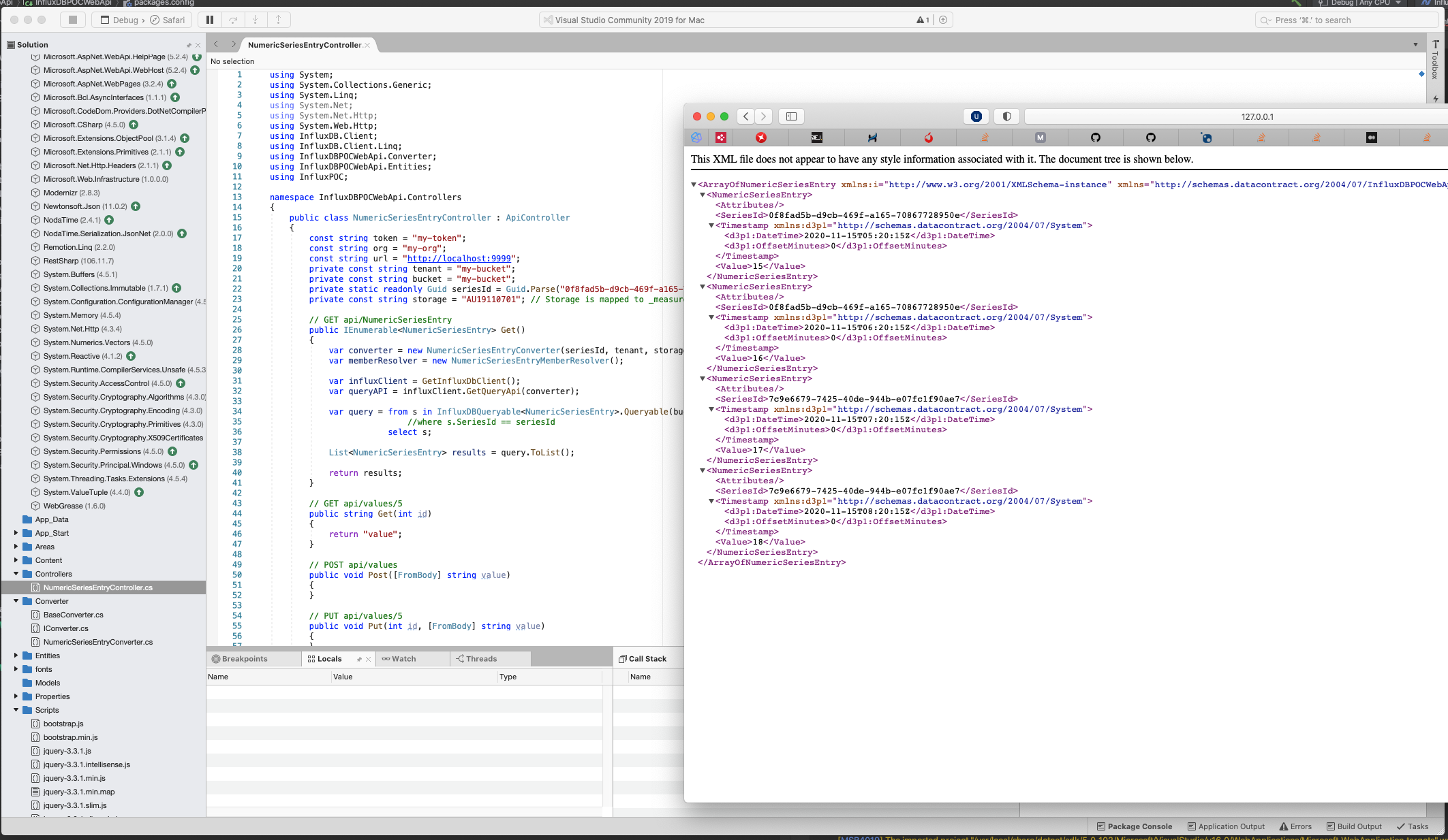 Queryable Linq query hangs indefinitely when trying to execute it via a WebApi application ...