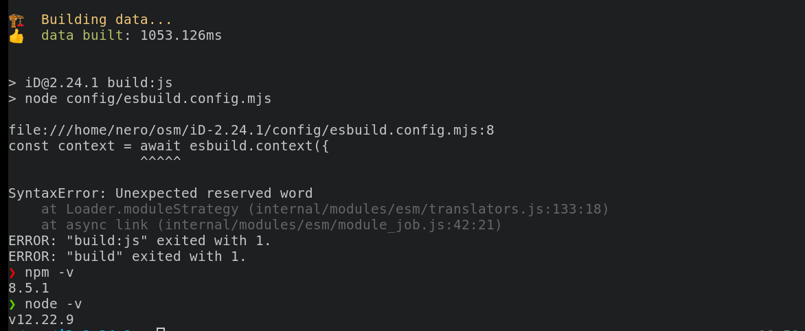 Syntax Error on Trying to install the project. · Issue #9481 · openstreetmap/iD · GitHub