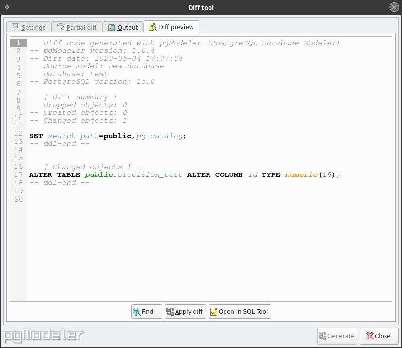 Positive diff result for numeric type columns with 0 precision · Issue #1778 · pgmodeler ...