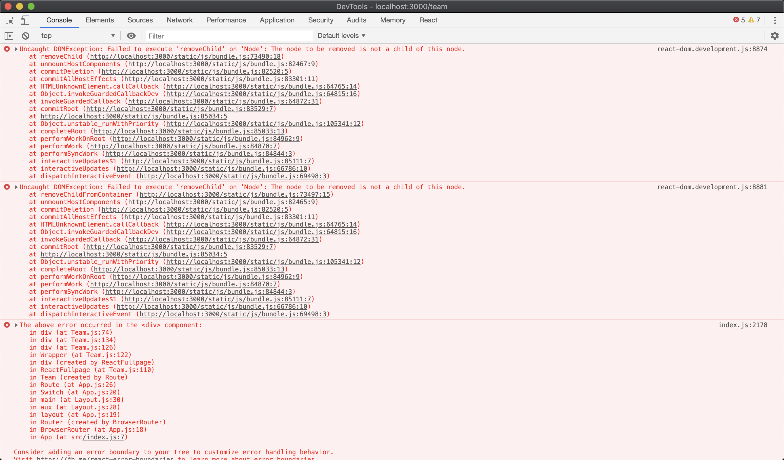 Failed to execute 'removeChild' on 'Node': The node to be removed is not a child of this node ...