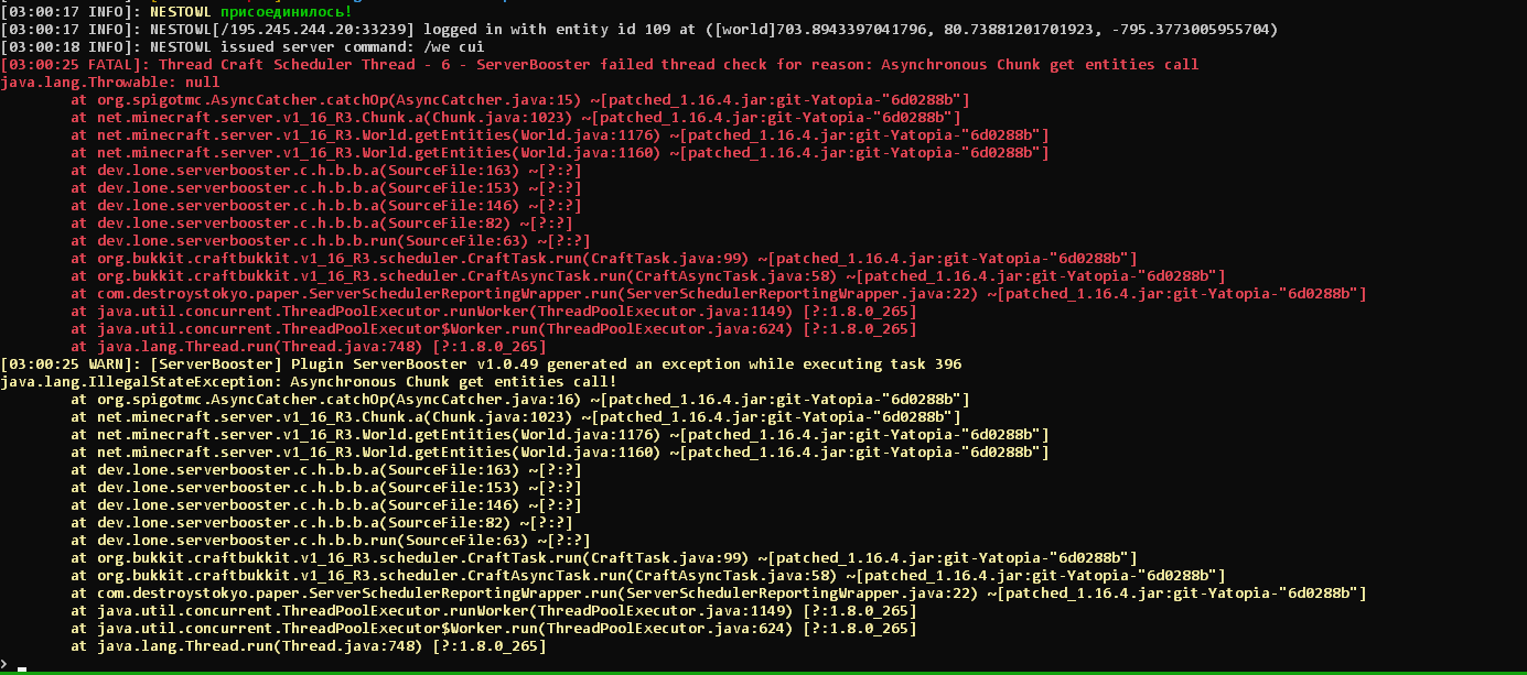 [BUG] Asynchronous Chunk get entities call (Purpur/Tuinity 1.16.4 ...