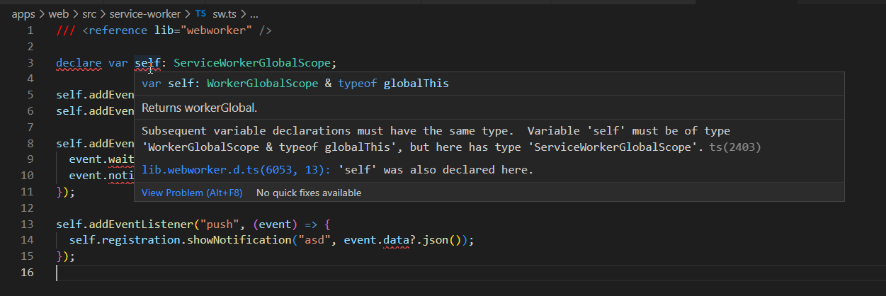 Subsequent variable declarations must have the same type · Issue #444 · vite-pwa/vite-plugin-pwa ...