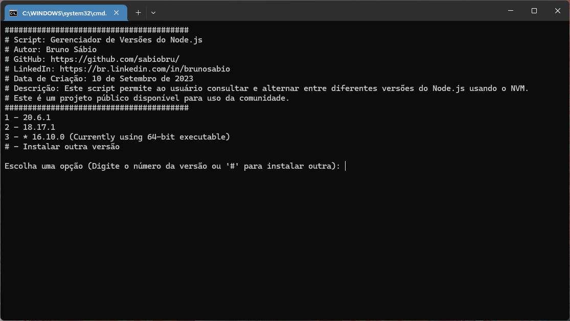 GitHub - sabiobru/node-version-manager: Este script permite ao usuário consultar e alternar ...