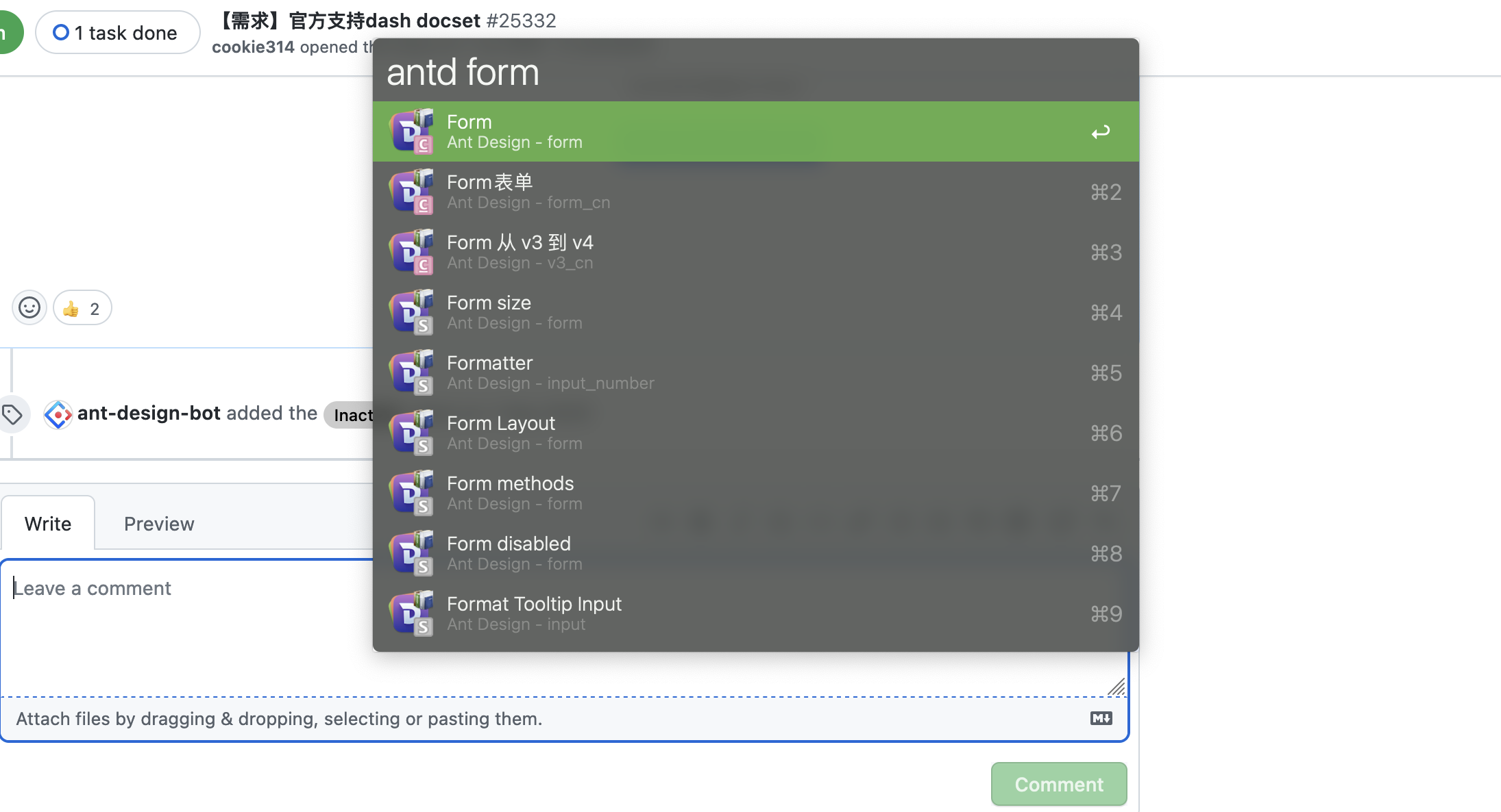 【需求】官方支持dash Docset · Issue 25332 · Ant Designant Design · Github 