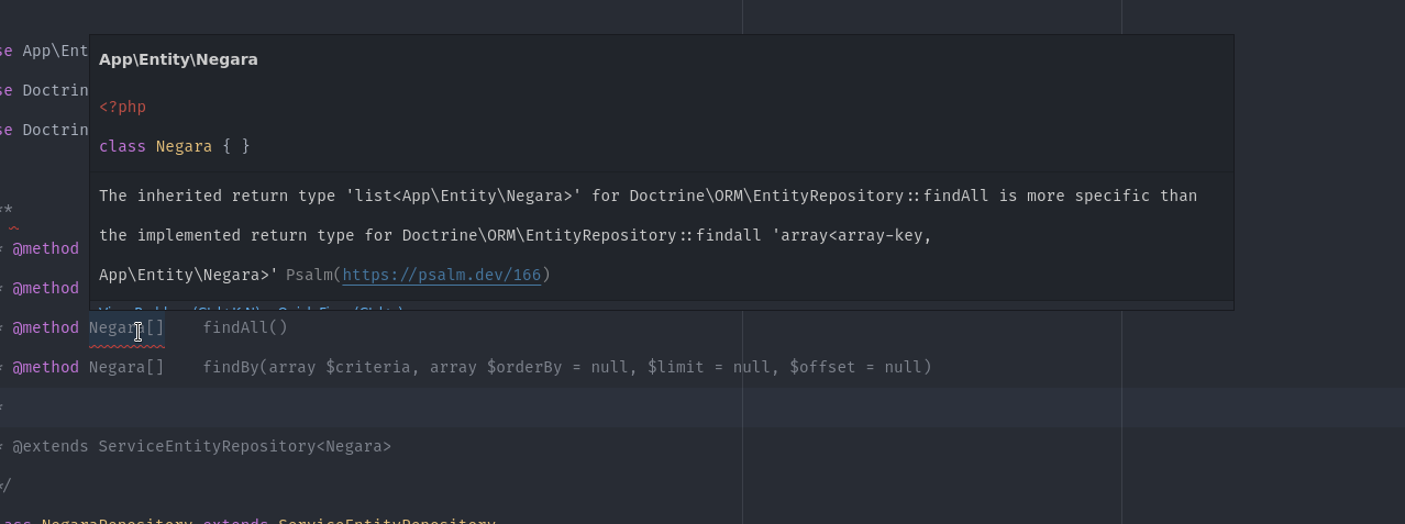 Lessspecificimplementedreturntype False Positive · Issue 71 · Psalmpsalm Plugin Doctrine · Github 