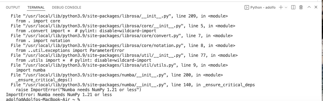 Importerrornumba Needs Numpy 121 Or Less Mac Osx Only · Issue 1470 · Librosalibrosa 9132
