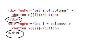When using *ngFor="let i = index", the colors of closing divs are wrong ...