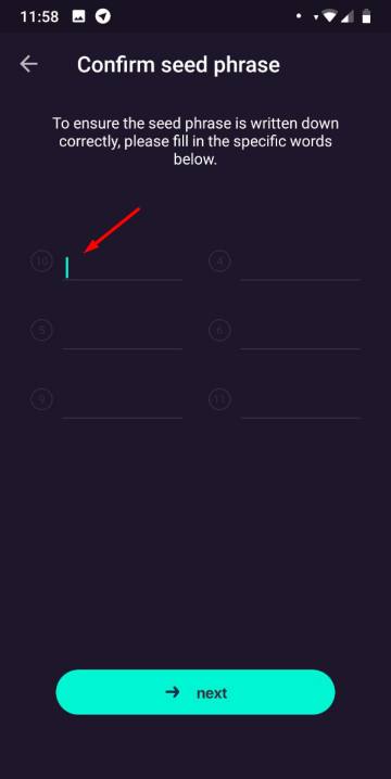 Create wallet-Focus on the first word when entering 6 seed phases. · Issue #112 · BeamMW/android ...