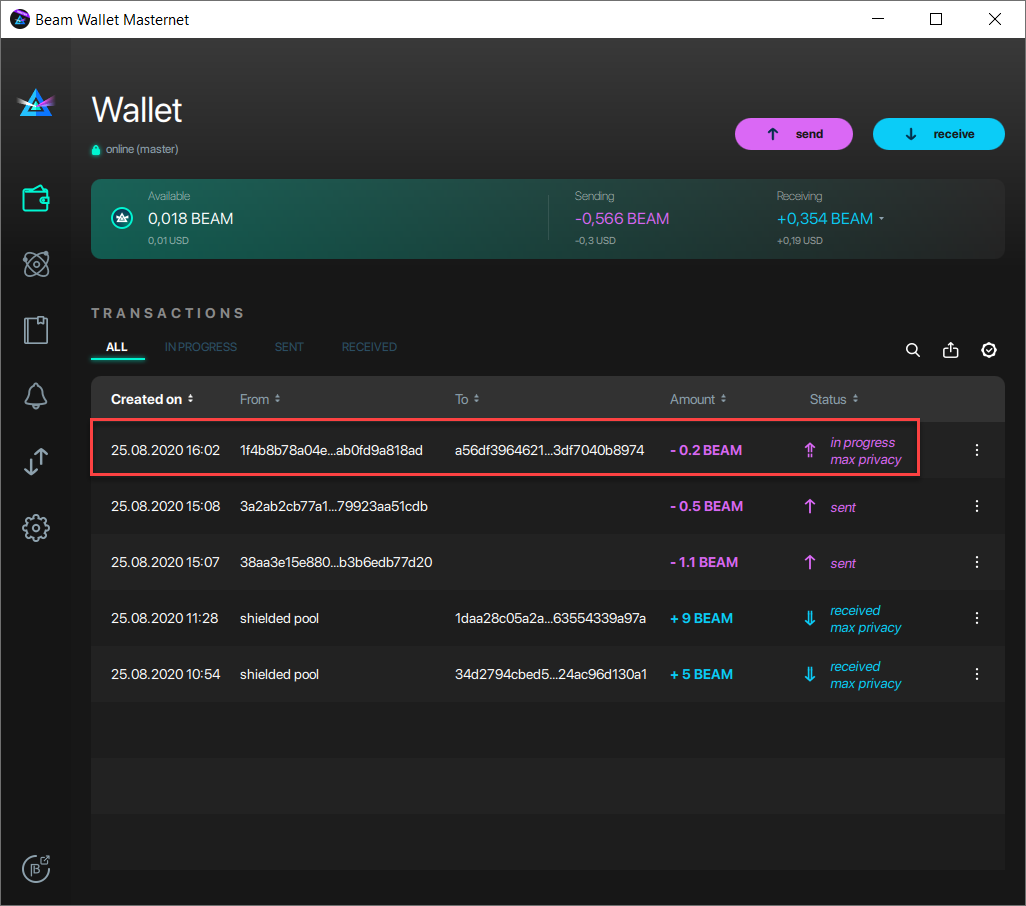 After restoring the wallet, max-privacy transactions are displayed in transactions list · Issue ...