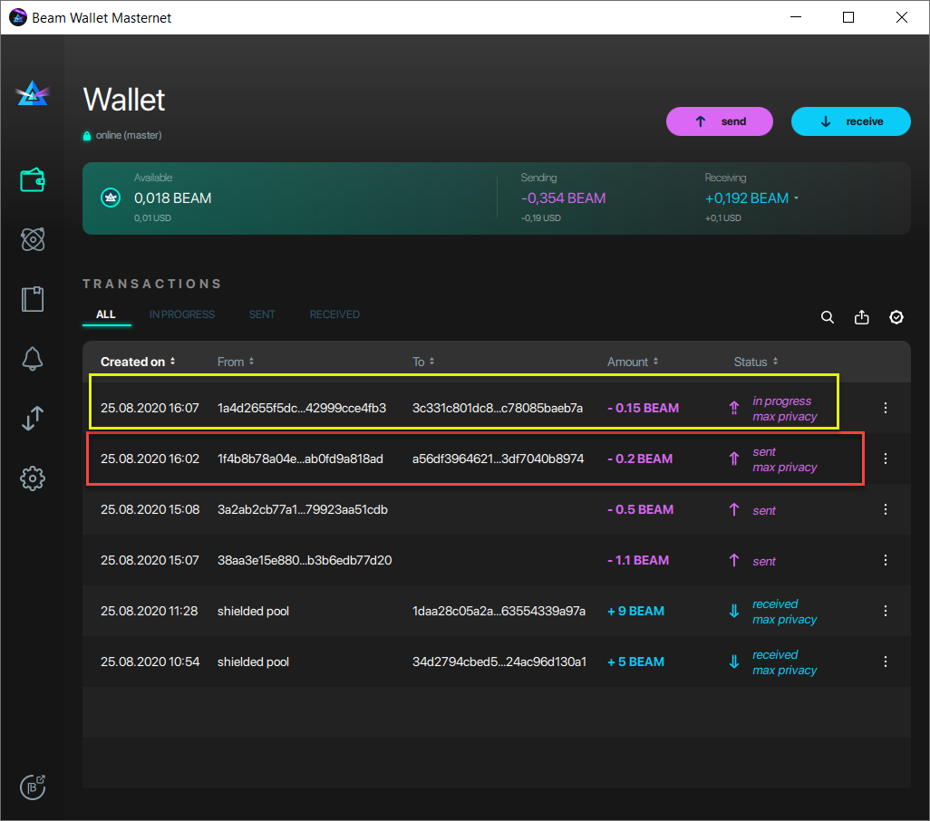 After restoring the wallet, max-privacy transactions are displayed in transactions list · Issue ...