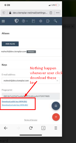 Unable to download mailbox keys using Firefox for iOS · Issue #923 · CTemplar/webclient · GitHub