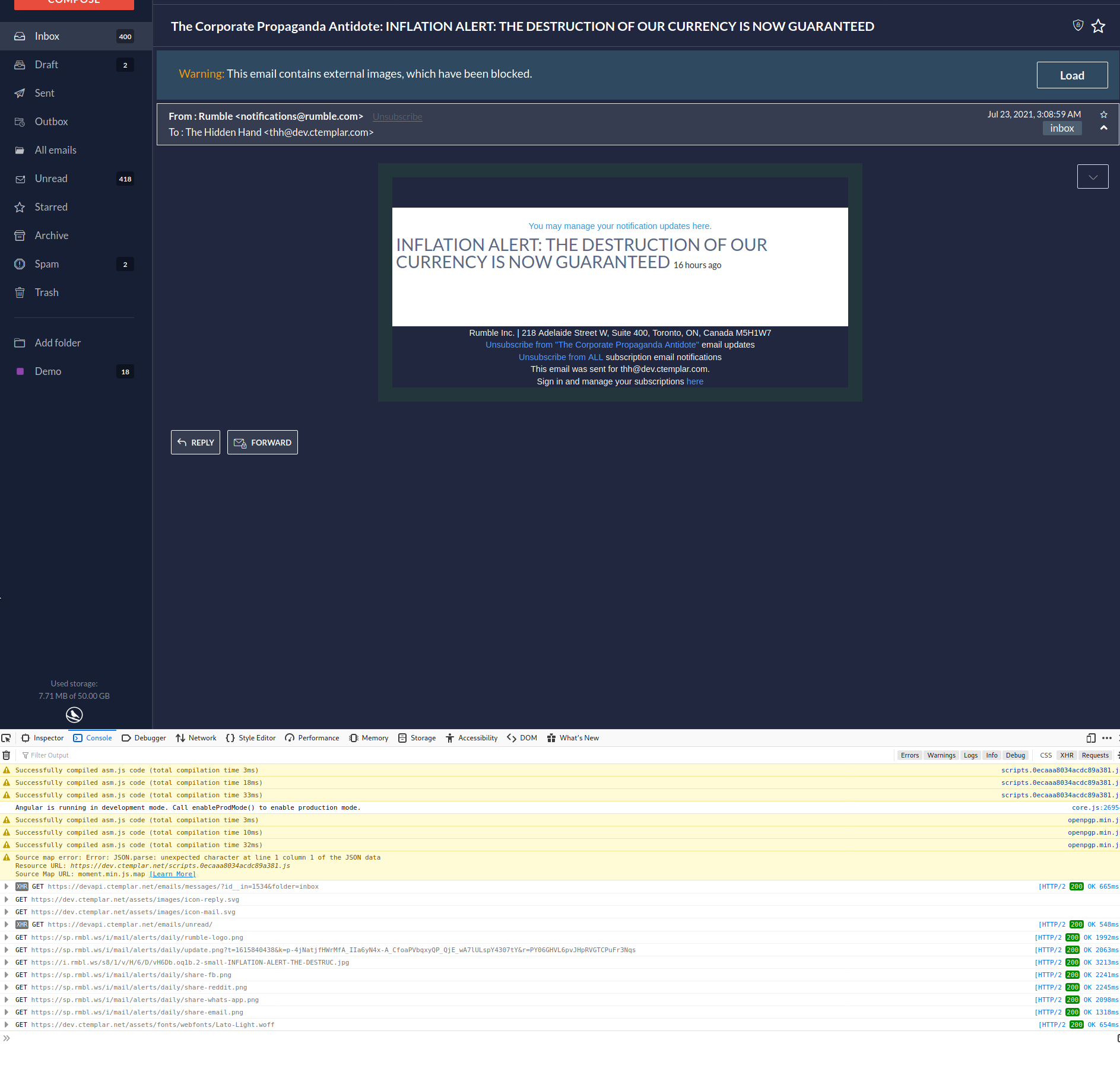 Block external images feature is not working · Issue #1371 · CTemplar/webclient · GitHub
