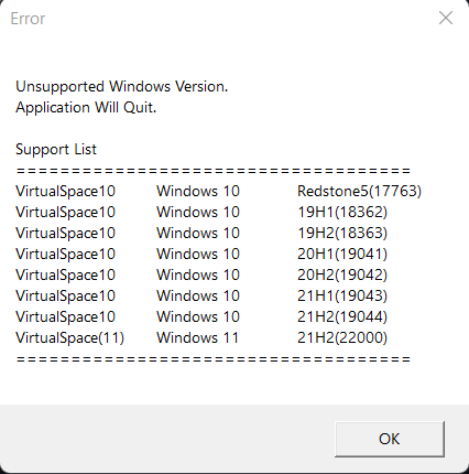 Unsupported Windows version · Issue #3 · newlooper/VirtualSpace · GitHub