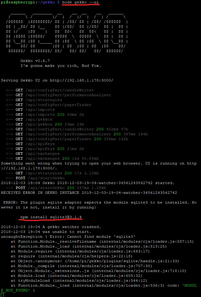 Sqlite3 error in Gekko · Issue #1220 · askmike/gekko · GitHub