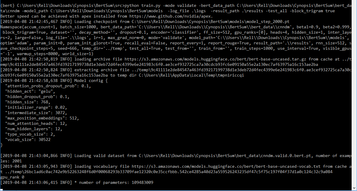 Evaluation does not produce output · Issue #7 · nlpyang/BertSum · GitHub