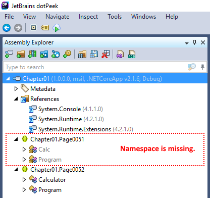 In application "ILSpy 4.0.0.4521" namespace "Chapter01.Page0051" is missing. · Issue #1398 ...