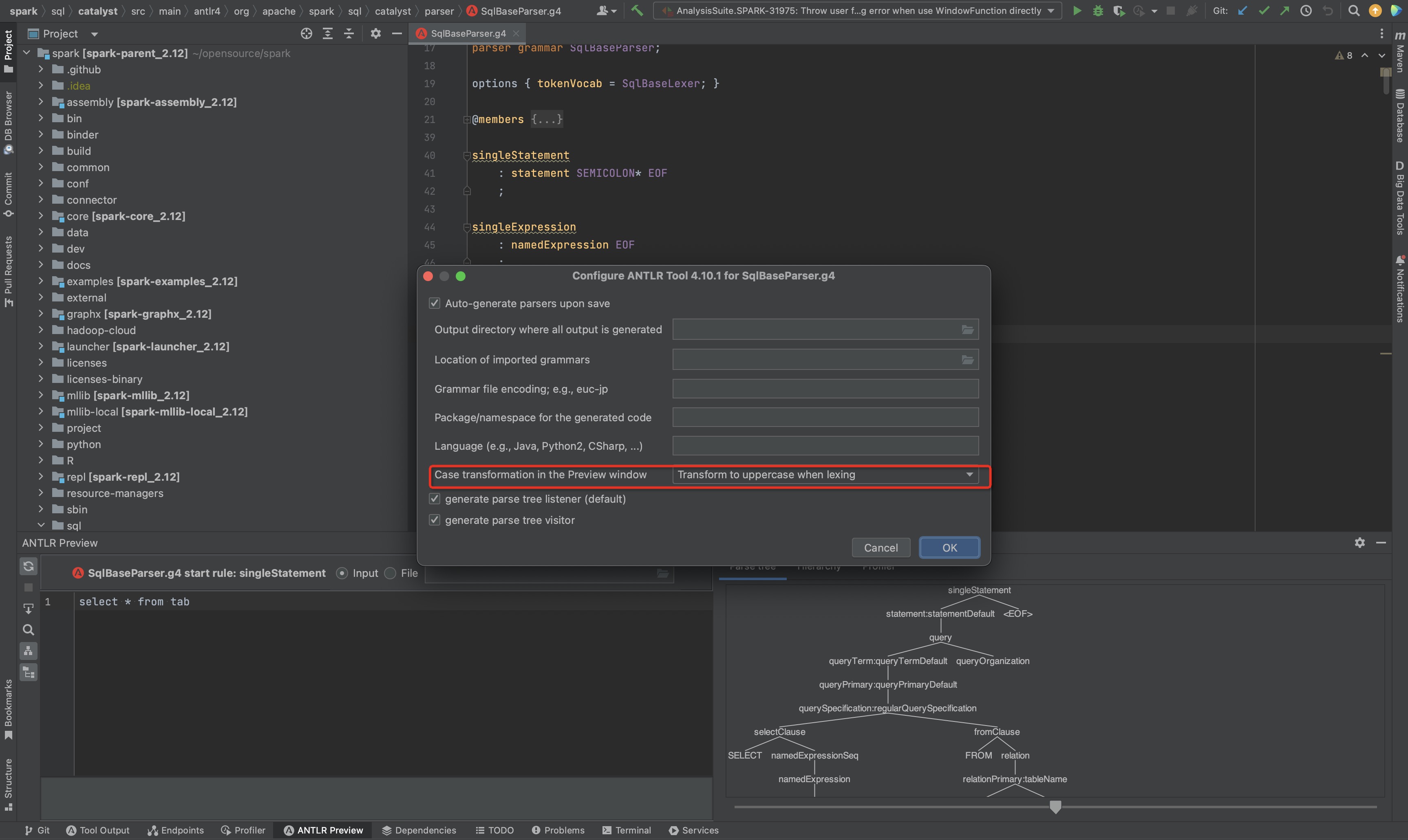 spark sql test rule error · Issue #587 · antlr/intellij-plugin-v4 · GitHub