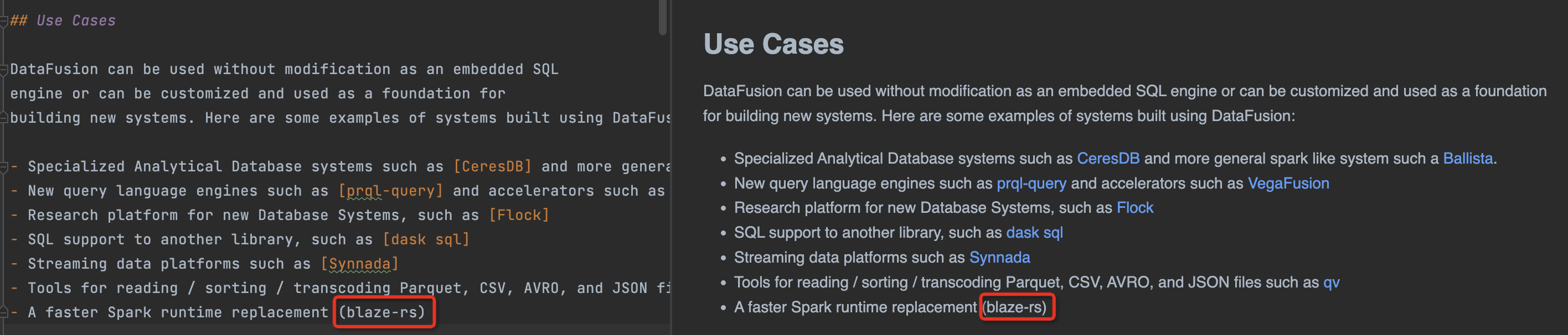 No Hyperlink To Blaze Rs [doc Readme Use Cases ] · Issue 5175 · Apache Datafusion · Github