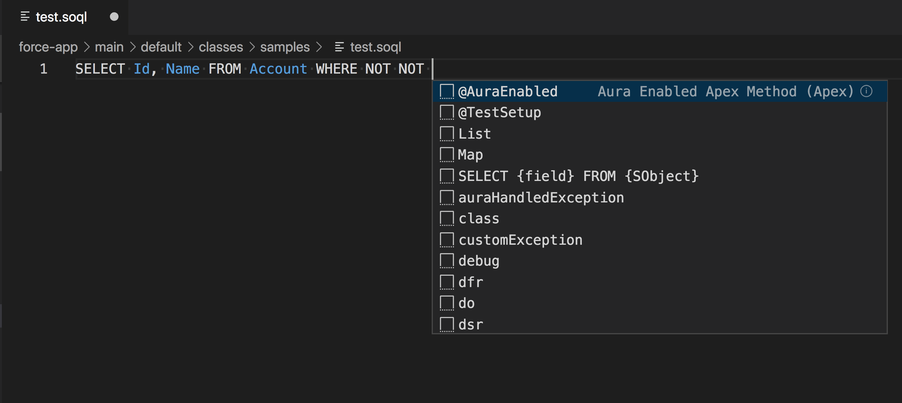 SOQL Language Server - Token 'NOT' not behaving as expected for certain queries · Issue #1744 ...