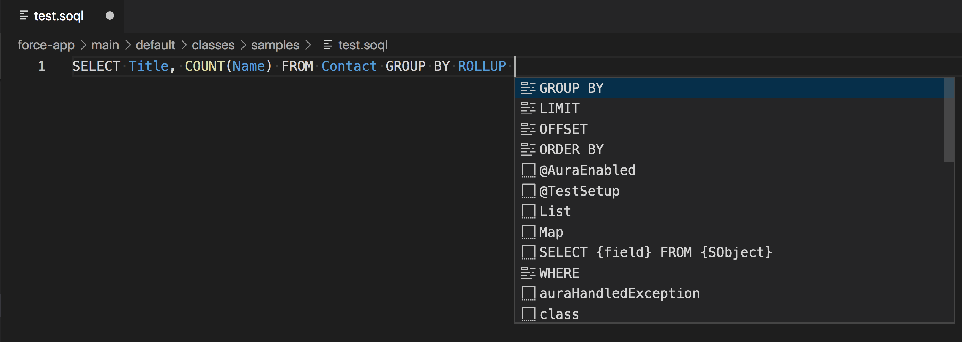 SOQL Language Server - GROUP BY Token Restrictions · Issue #227 · forcedotcom/soql-tooling · GitHub