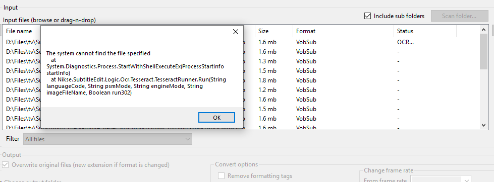 Error when batch OCRing to SRT · Issue #3395 · SubtitleEdit/subtitleedit · GitHub