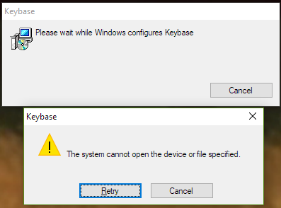 Keybase updater fails with "System cannot open the device or file specified" - Due to RAM disk ...