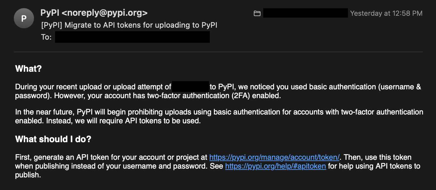 Feature Request Publishing Authenticating To Pypi With Api Token