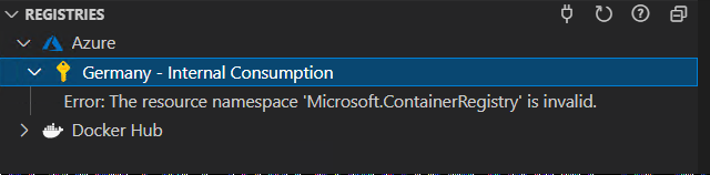 An error "The resource namespace 'Microsoft.ContainerRegistry' is invalid" exists in the Azure ...