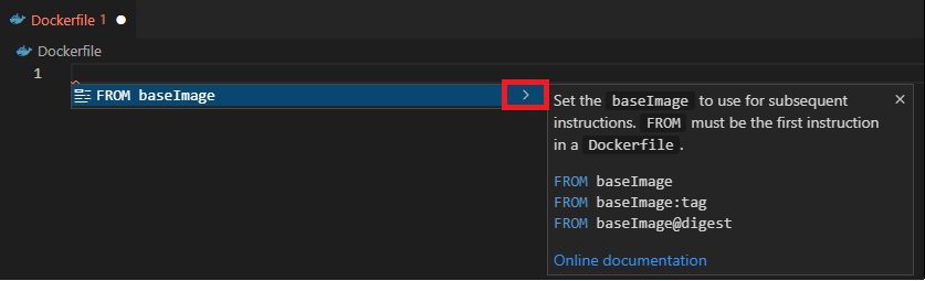 Hard to see the "Read More" icon from Dockerfile "FROM" snippet when setting VS Code in Light ...