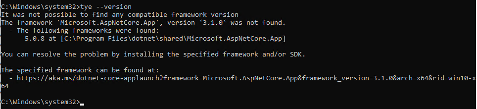 Add a clear message in Tye view to remind user installing .NET Core 3.1 SDK if there is no .NET ...