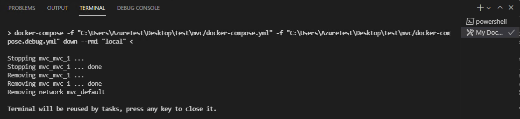 There is a duplicate terminal log when running "Compose Down task" with "Compose V2" enabled ...