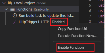 The function is still enabled after executing "Disable Function" action for a function in .NET 5 ...