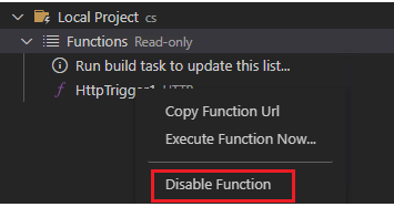 The function is still enabled after executing "Disable Function" action for a function in .NET 5 ...