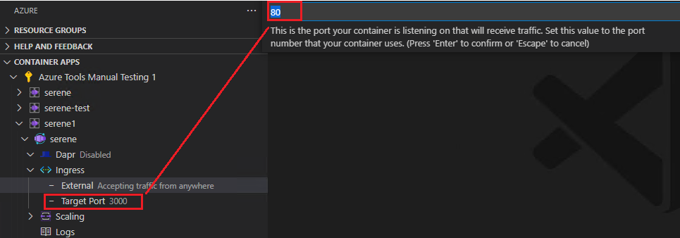 The default port is "80" rather than the targeted one when executing "Edit Target Port ...