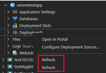 There are 2 "Refresh" actions in "Deployments" context menu · Issue #2221 · microsoft/vscode ...