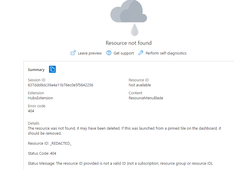 An error "Resource not found" shows in the opened page after executing "Open in Portal" action ...
