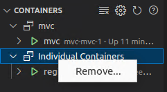 There is no "Remove..." action for a container group which created by executing "Compose Up ...