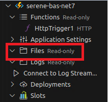 There is no file under the 'Files' node after deploying a project to a Windows Function App ...