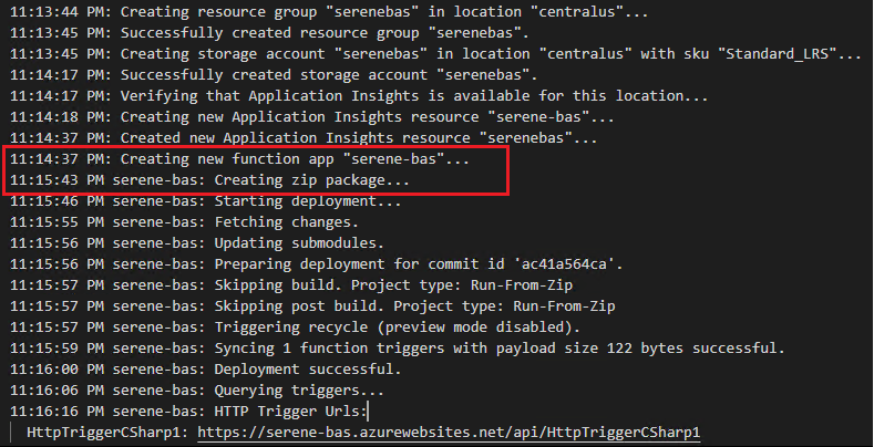 There is no "Created new function app..." output log when creating it during deployment · Issue ...