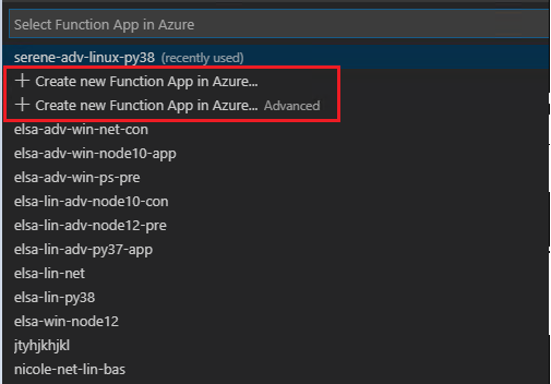 [Suggestion] Remove "Create new Function App..." from command list when executing swap slot ...
