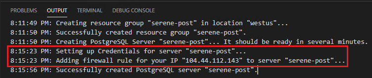There is no output log about "Successfully set up credentials... and Added firewall rule ...
