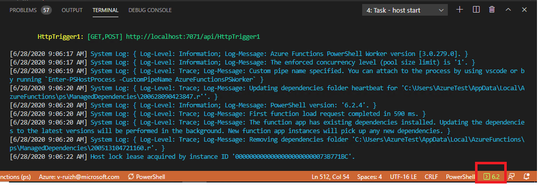 The PowerShell version in status bar is changed from 7.0 to 6.2 when debugging a PowerShell ...