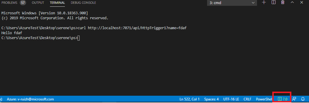 The PowerShell version in status bar is changed from 7.0 to 6.2 when debugging a PowerShell ...