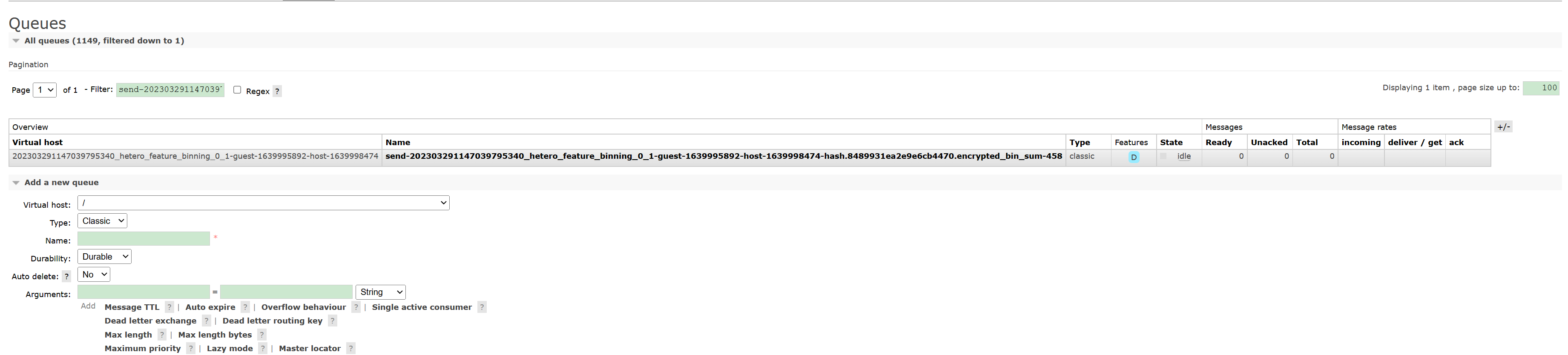 两方纵向特征分箱rabbitmq报错“operation queue.declare caused a channel exception not_found: no queue ...