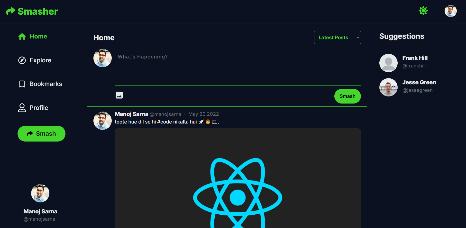 GitHub - manojsarna/manoj-smasher-socialmedia-react: Smasher - Social Media App using Smash UI ...