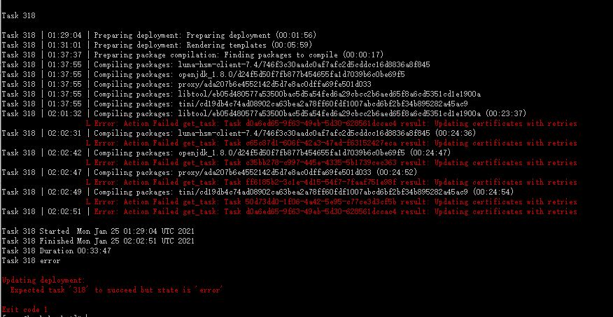 Deploy cf with bosh on openstack-Rocky,Error : Action Failed get_task: Task xxx result: Updating ...